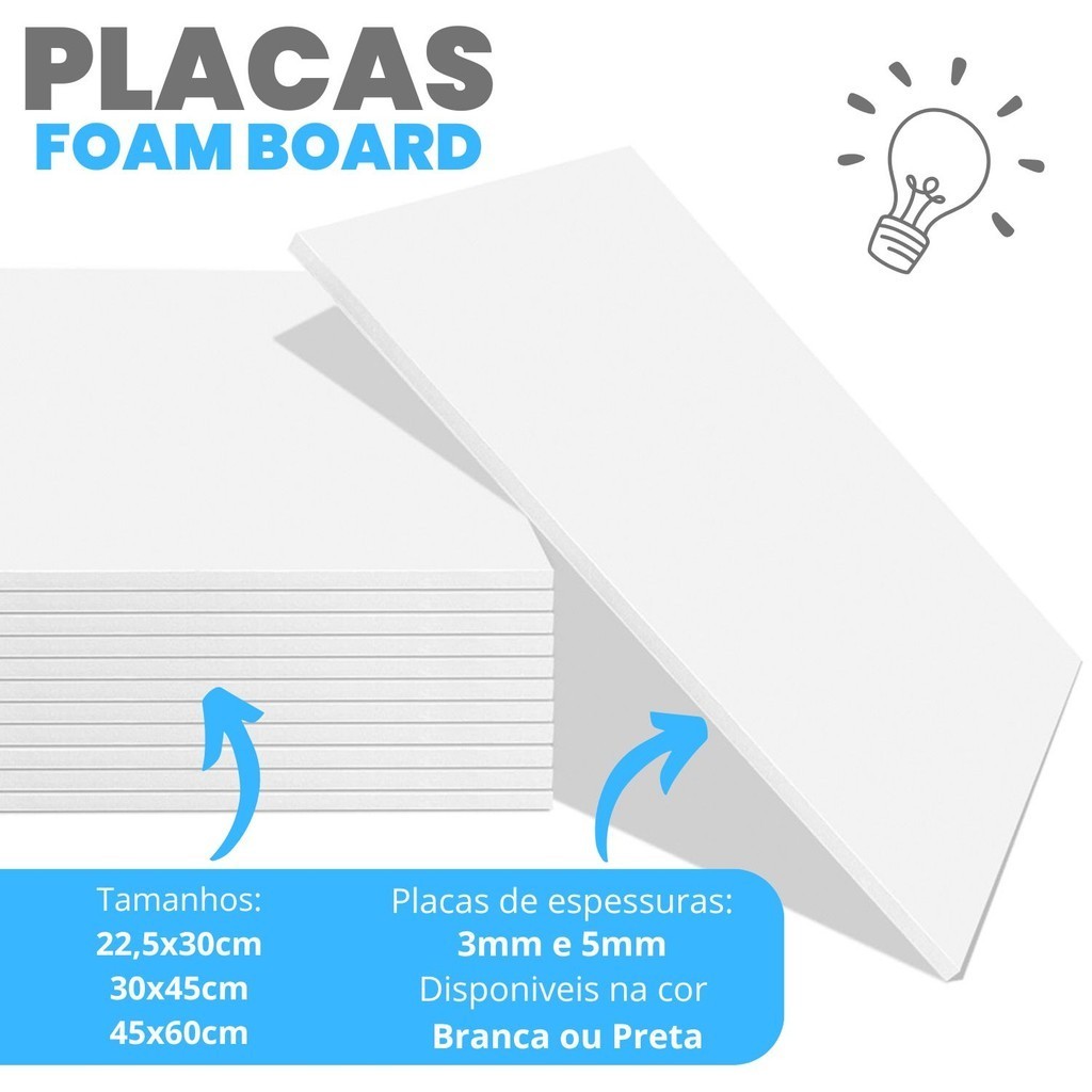 6x Placa Foam Board 22,5x30cm A4 Branco 5mm Papel Pluma Depron XPS ...