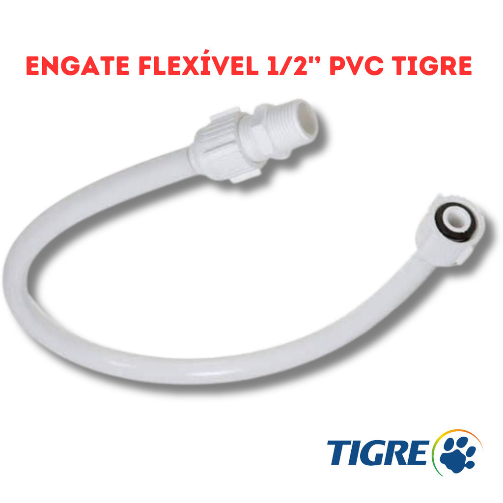 Engate 1/2''x50cm Flexível Branco PVC Tigre Rabicho Com Niple Mangueira ...