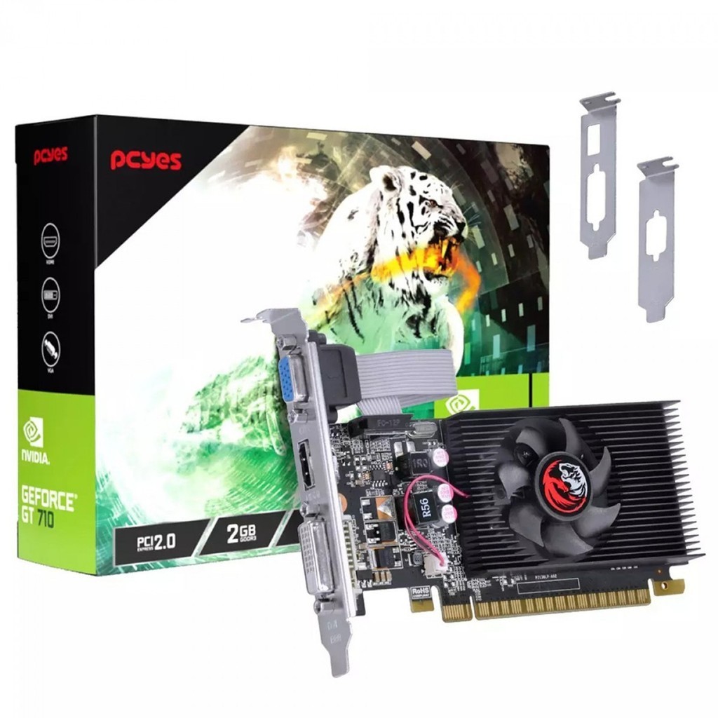 Placa de Vídeo PCYES NVIDIA GeForce GT 710, 2GB, DDR3, 64-Bit | Shopee Brasil