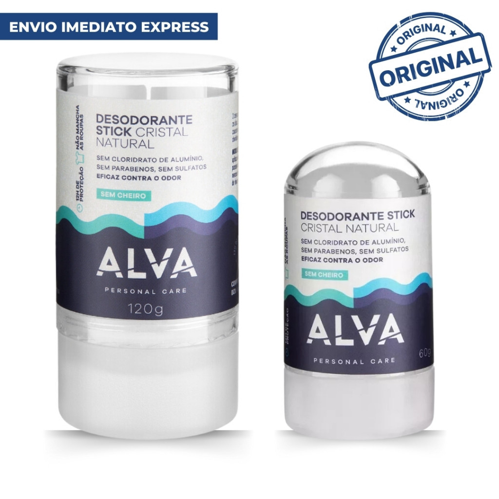 Desodorante Alva Stick Kristall Sensitive 120g 60g 90g Cristal Sem Alumínio Sem perfume 100% ...