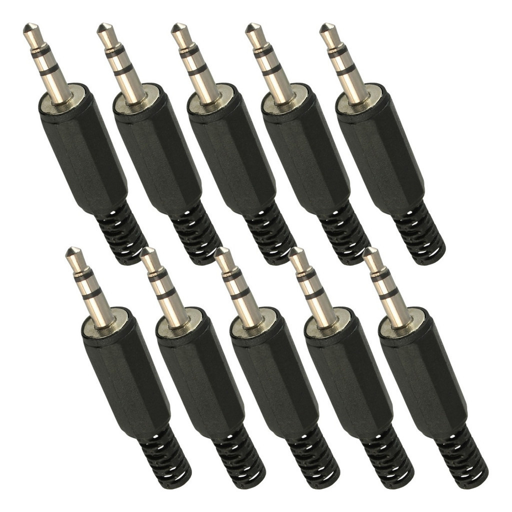 Kit 10 Plug Conector P2 Stereo Plastico Preto 3,5mm Cabo | Shopee Brasil