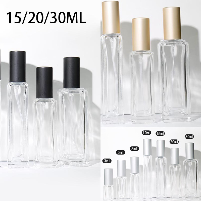 15ML 20ML 30ML 30ML Frasco De Vidro Transparente Quadrado Perfume Spray Com Tampa Mate Mini ...