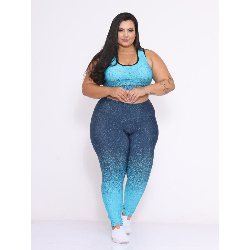 Conjunto Academia Plus Size Estampa Degrade Top Cropped com Bojo e ...