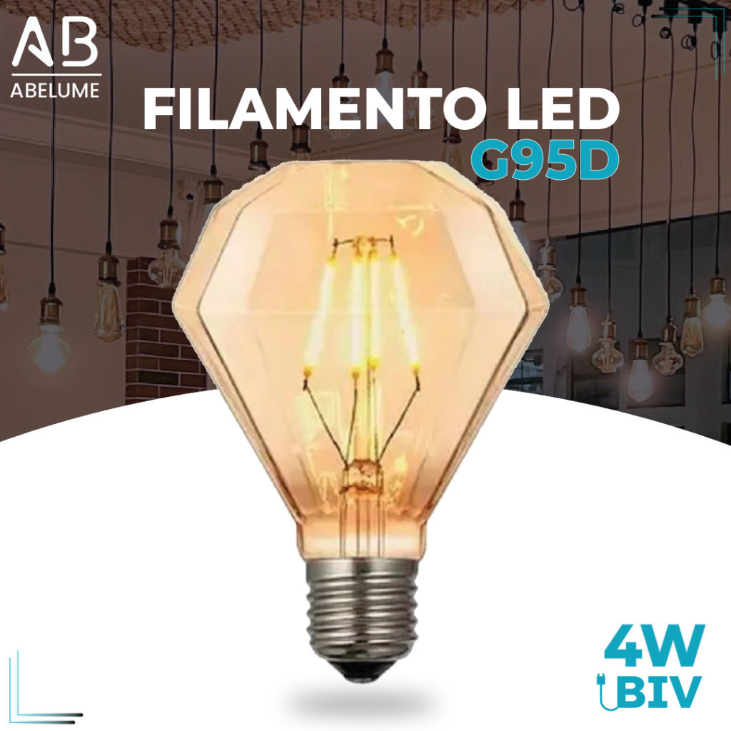 Lâmpada Filamento LED G95D 4W E27 LUZ QUENTE (AMARELO) Âmbar Retrô Vintage 110V~220V | Bivolt ...