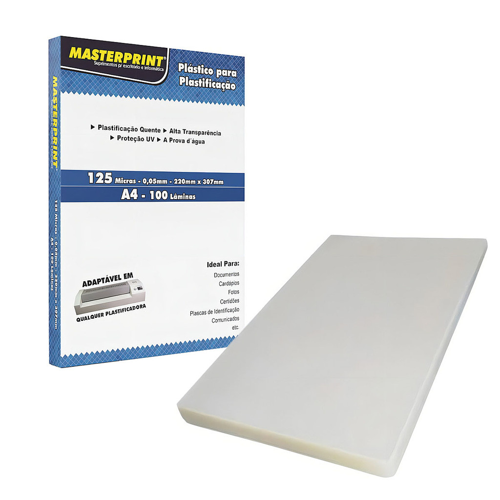 Plástico para Plastificação A4 175 Micra MasterPrint 100 Fls | Shopee ...