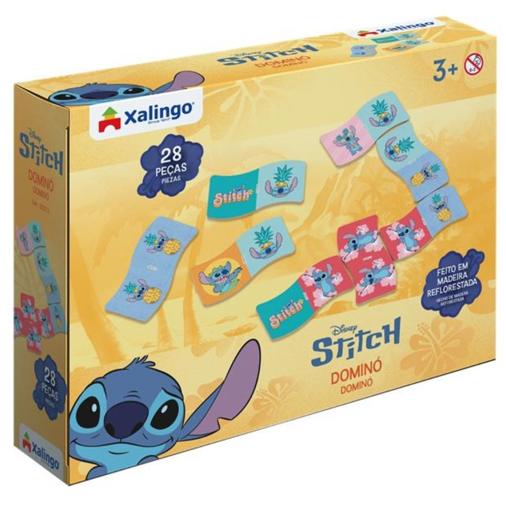 JOGO DOMINÓ STITCH 28 PEÇAS MADEIRA REFLORESTADA XALINGO DISNEY FAMÍLIA ...