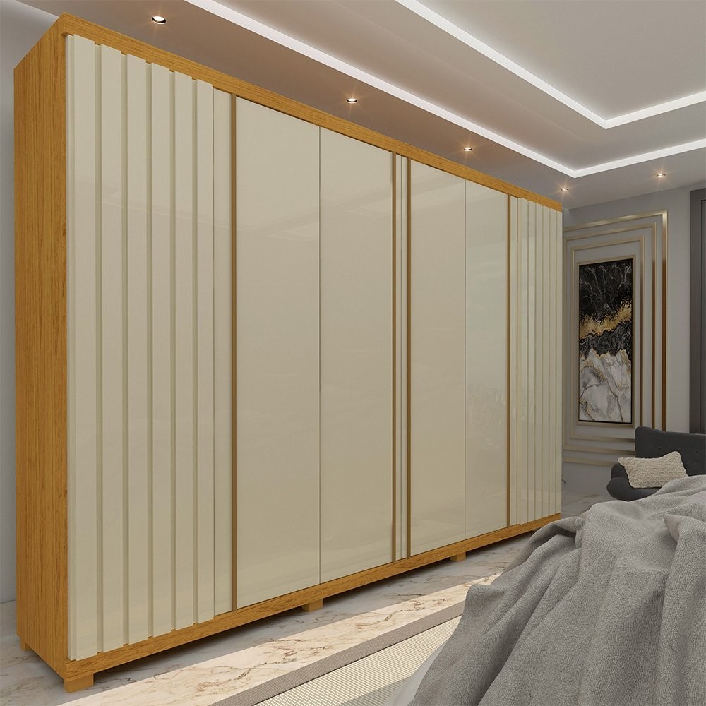 Guarda Roupa Casal 6 Portas 4 Gavetas Absolut New 100% MDF Naturale/Off White | Shopee Brasil