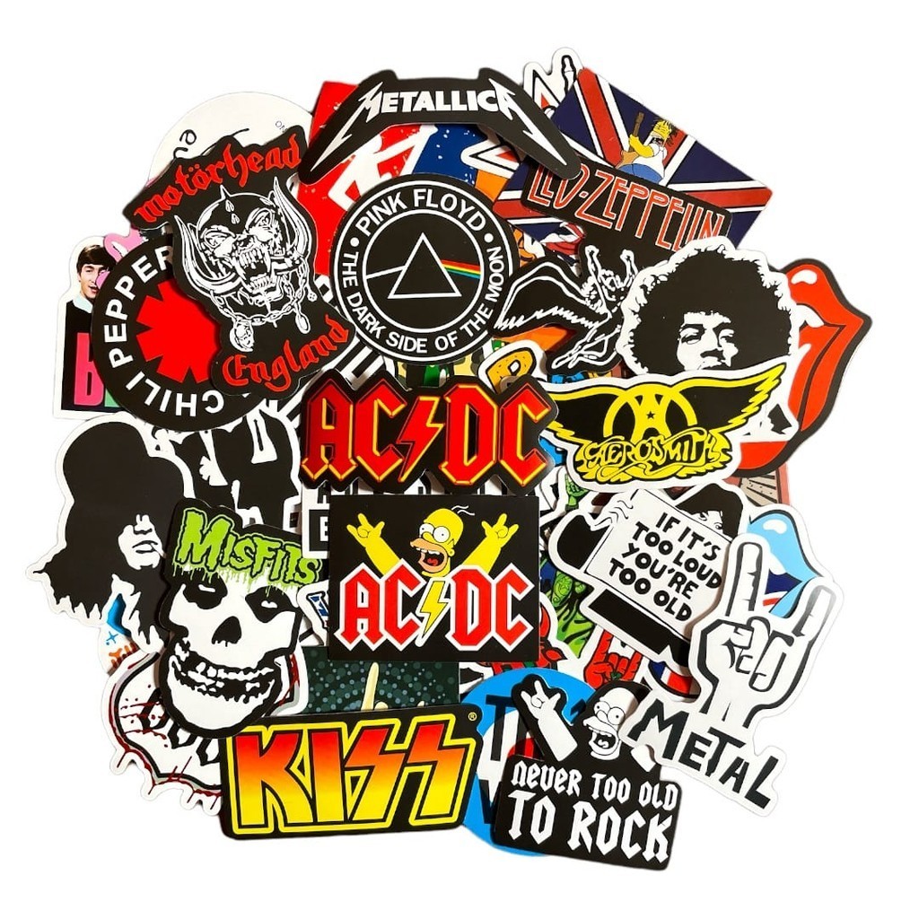 50 Stickers Rock AC/DC Misfits Floyd Led Metallica Motorhead Decoração ...