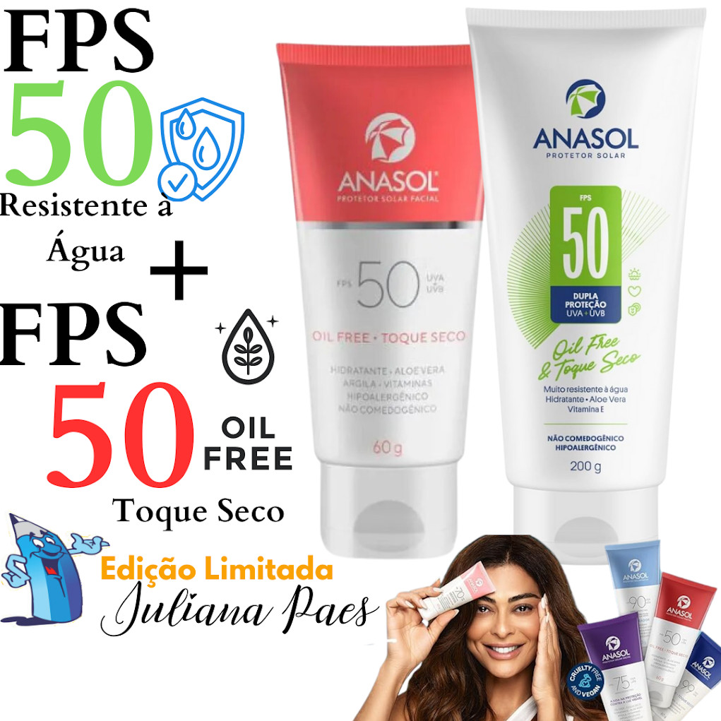 KIT PROTETOR SOLAR FPS 50 - 200G ANASOL RESISTENTE A AGUA + PROTETOR ...