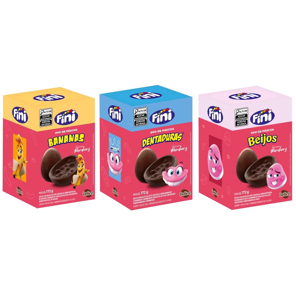 Ovo de Páscoa Fini Sabores Beijos Bananas Dentaduras Recheio Sabores ...