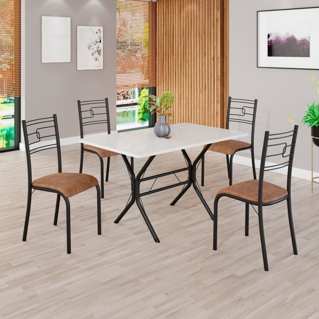 Conjunto Sala de Jantar Mesa Retangular 100x60cm Tampo Madeira Mdp 4 ...