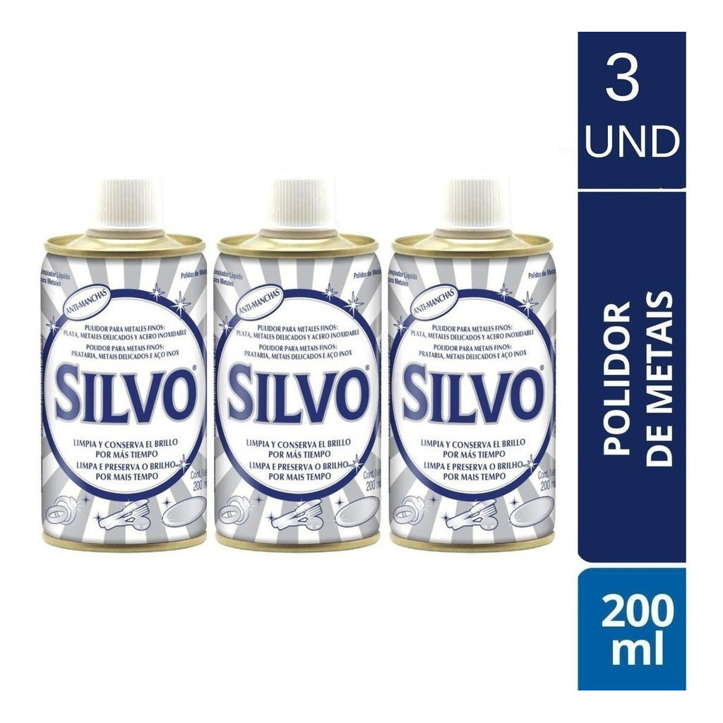 Kit 3 Polidor De Metais Ouro Prata Superfícies Silvo 200ml | Shopee Brasil