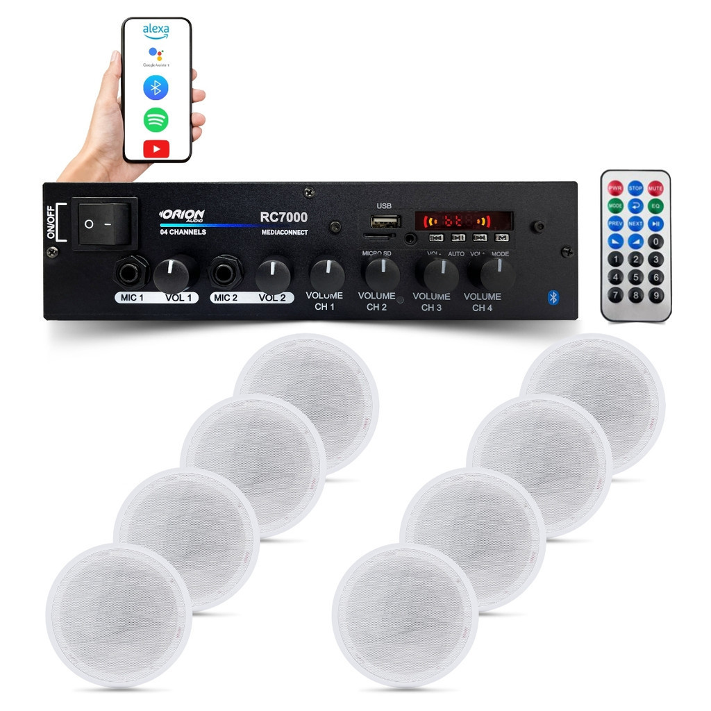 Kit Som Ambiente com 8 Arandelas Redondas Branca Orion + Receiver Orion ...