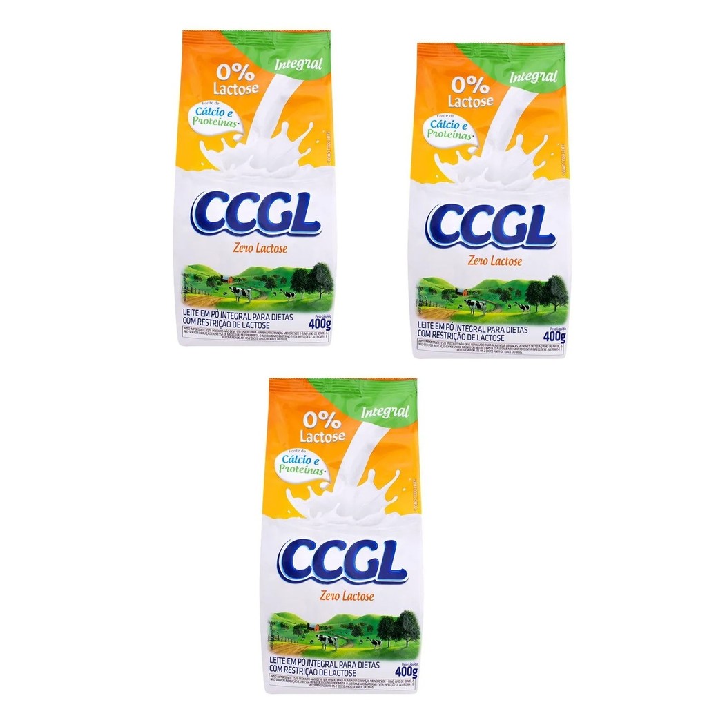 Kit 03 pacotes Leite em Pó Integral Zero Lactose CCGL 400g cada ...