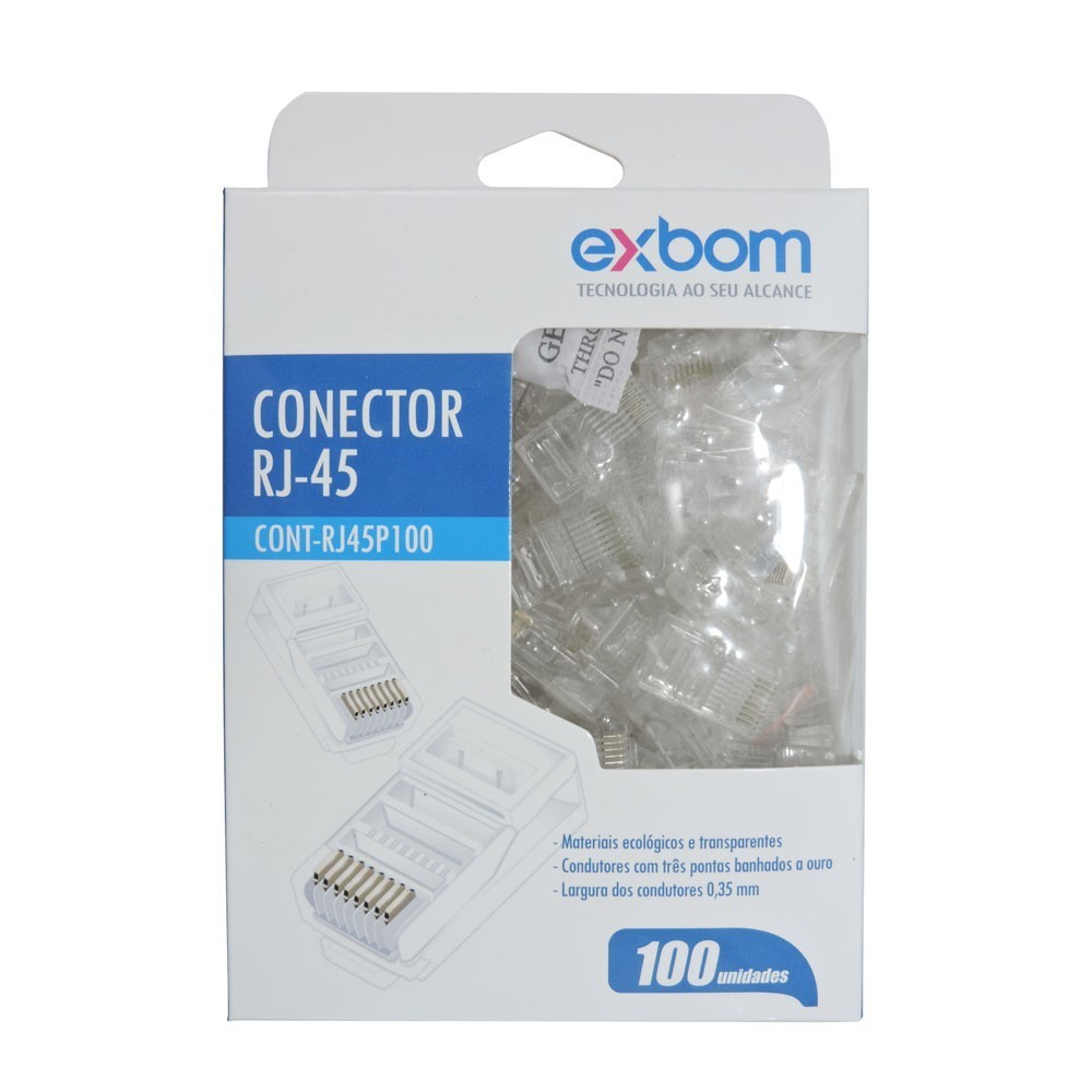 CONECTOR REDE RJ45 CRISTAL CAT5 CAIXA C/ 100PCS (CONT-RJ45P100 ...