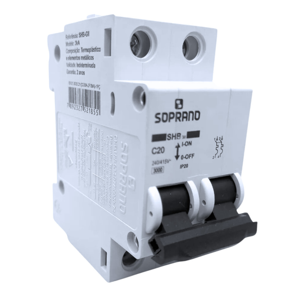 Disjuntor Bipolar 20A Curva C Mini Din 3ka Soprano | Shopee Brasil