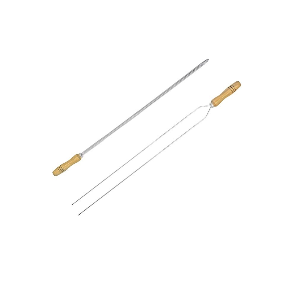 Kit 4 Espetos Churrasco Inox Simples e Duplo Churrasqueira 85 cm Grande ...