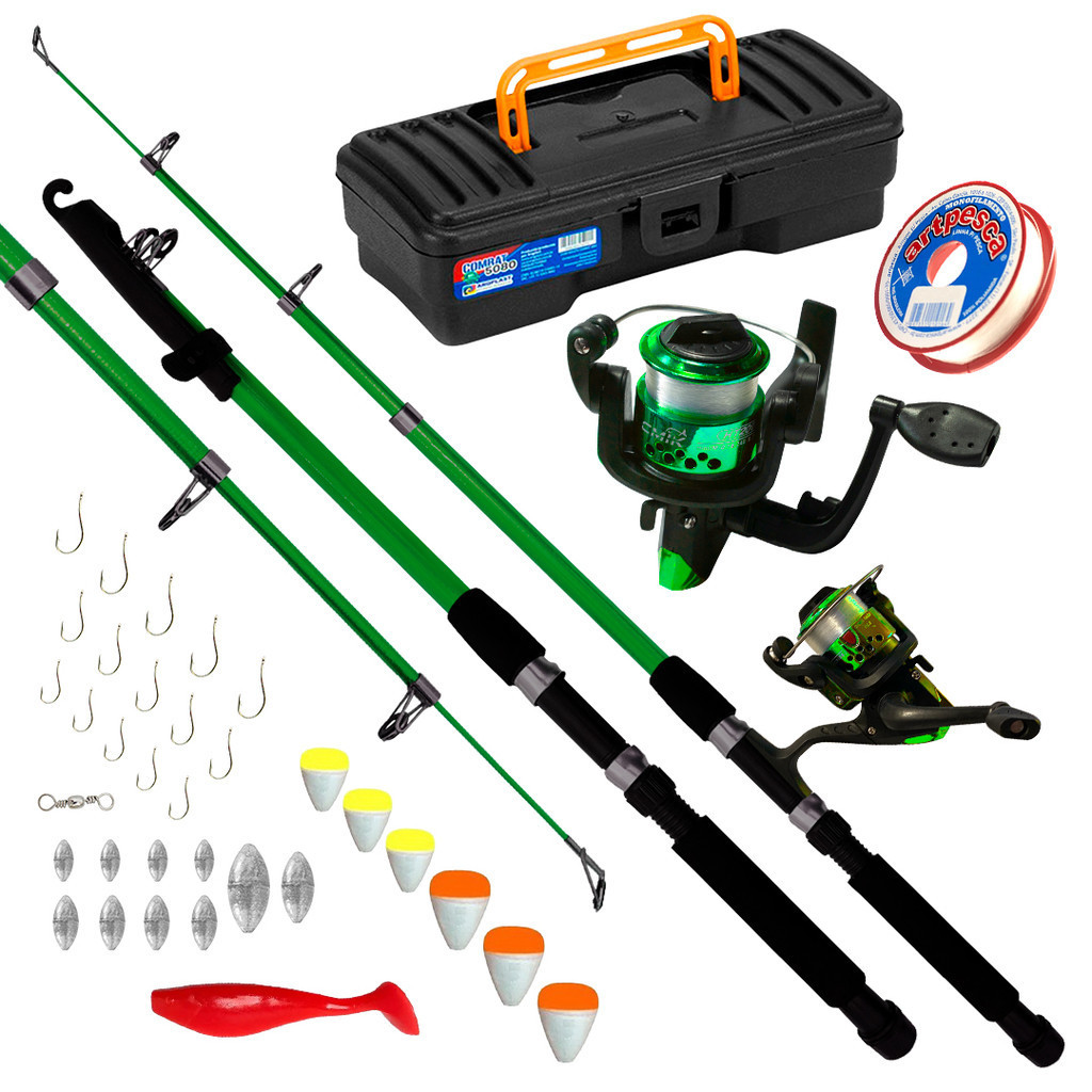 Kit Pescaria Vara de Pesca Telescópica Verde 1.65m e Kit de Acessórios Conjunto Vara Molinete ...