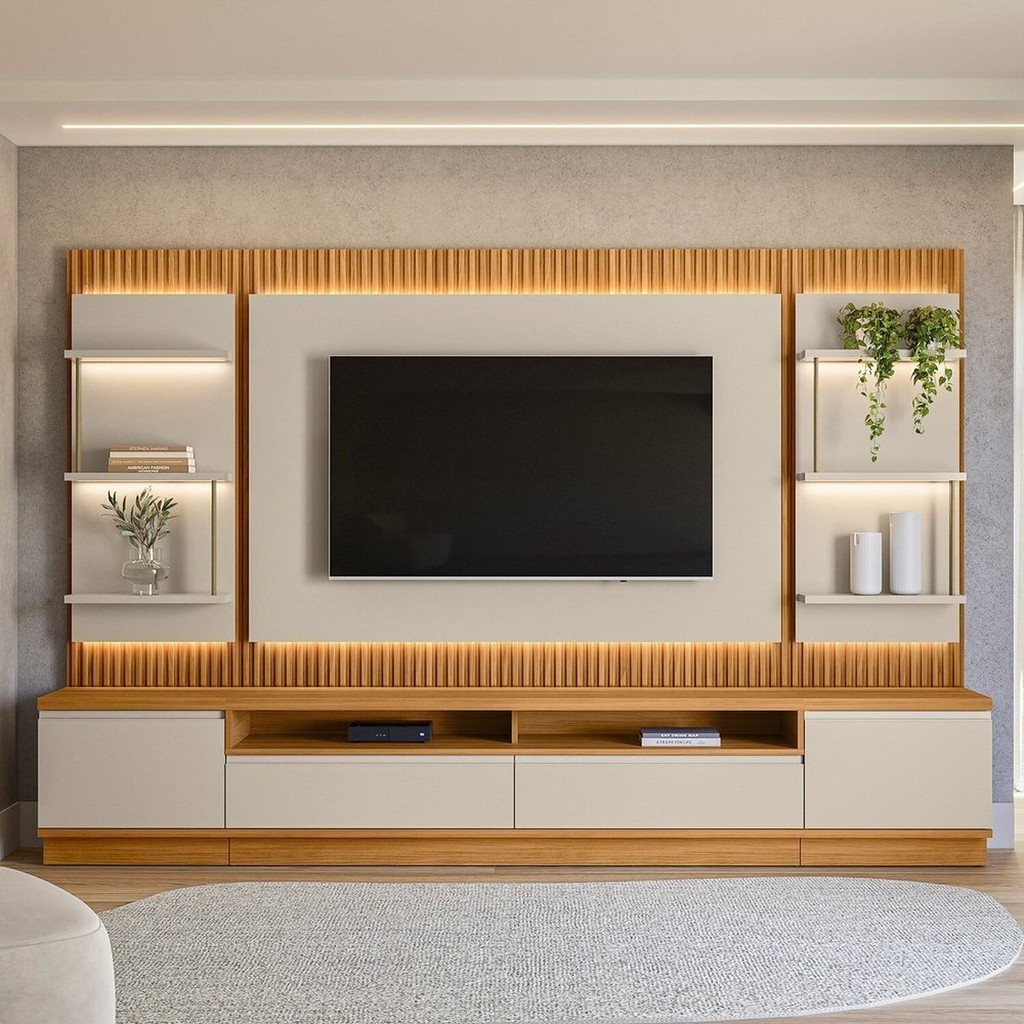 Rack com Painel para TV até 70 Polegadas com Ripado e LED 297cm São ...