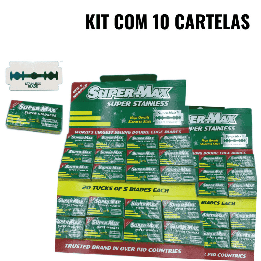 Kit 10 cartelas - lâmina de barbear super max super stainless - cada ...