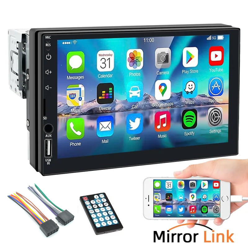 Central Multimídia 1Din Universal 7 Pols, Bluetooth, USB, Espelha o Celular - Tela voltada p ...