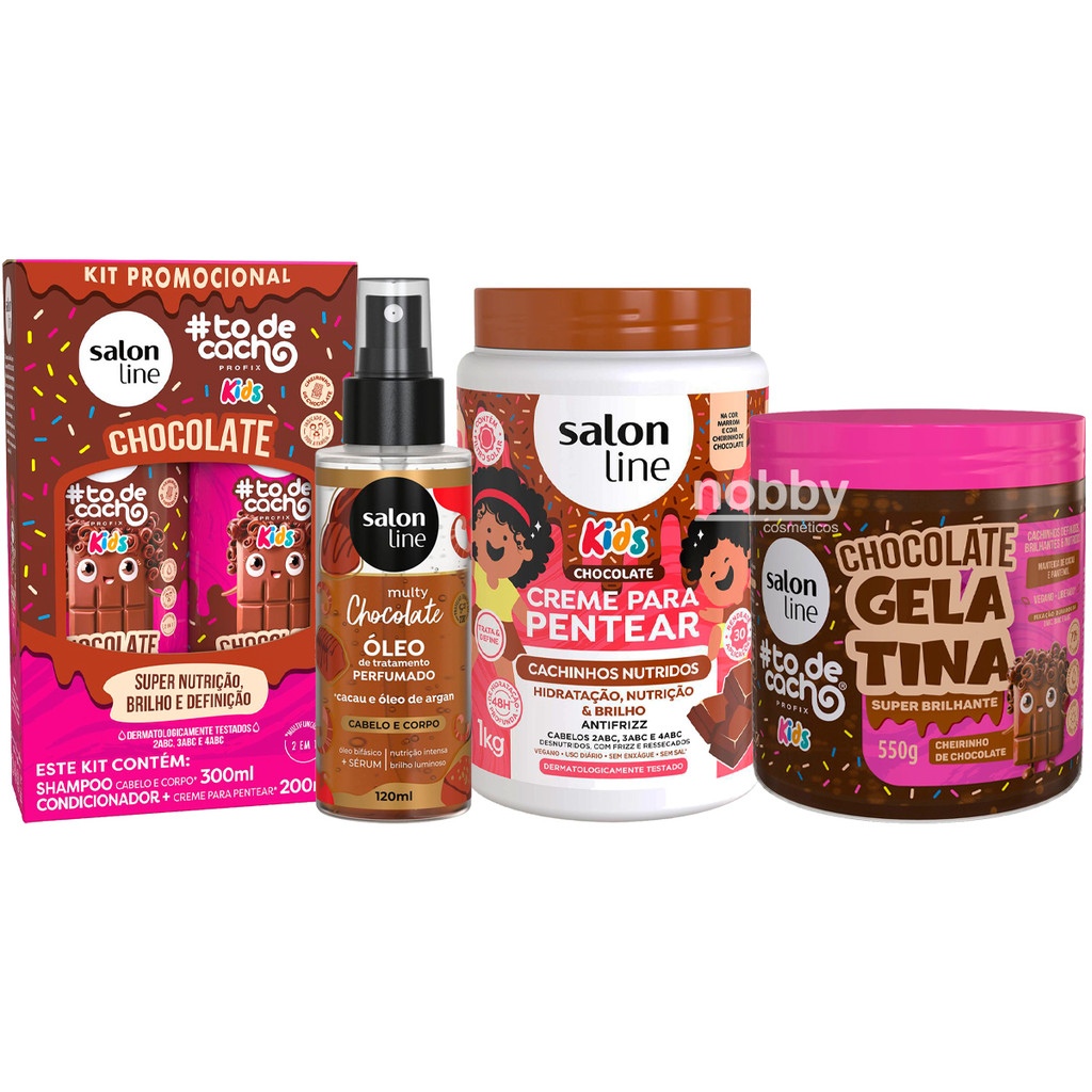 Kit Tratamento Chocolate + Óleo Corporal Salon Line Kids | Shopee Brasil