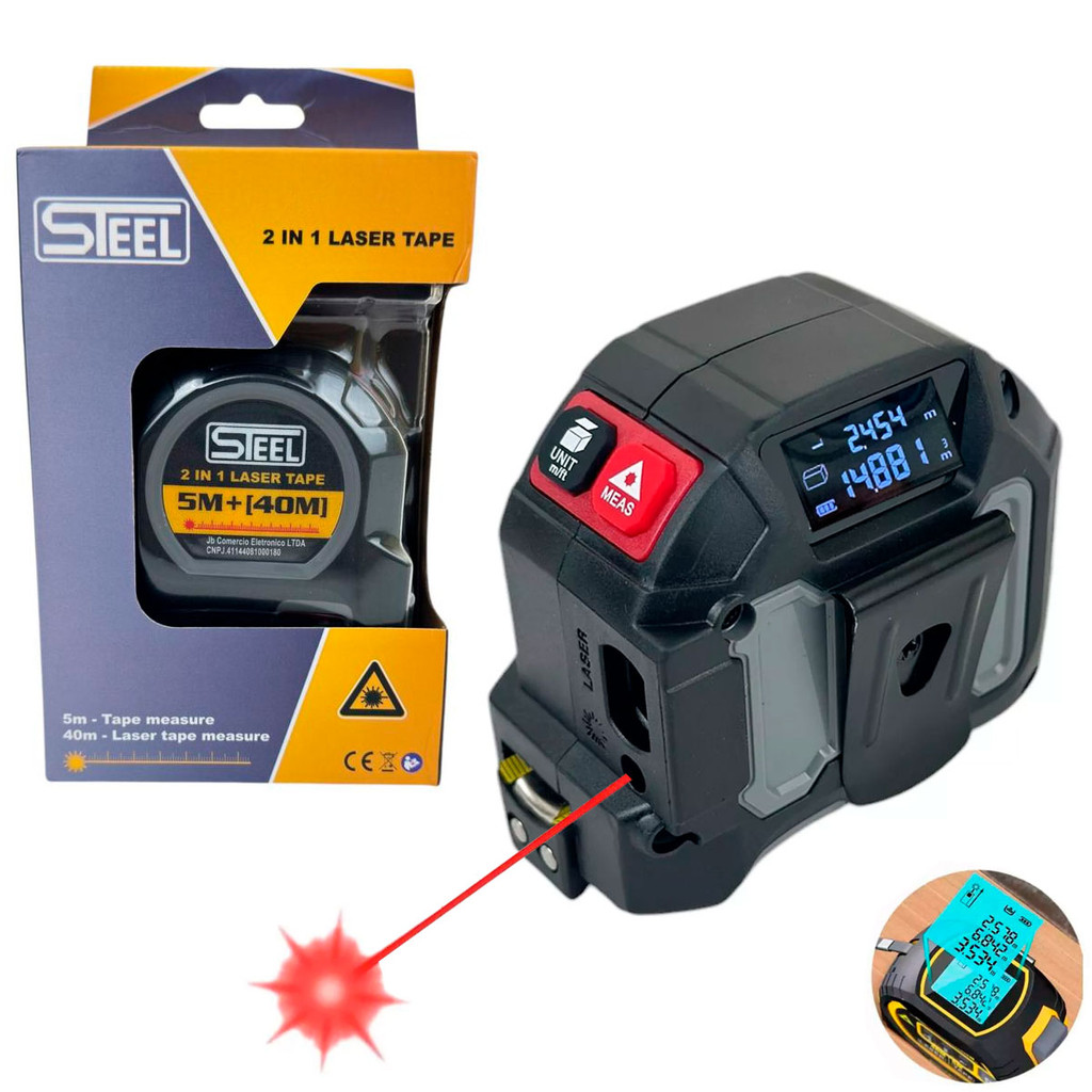 Trena a Laser Digital 2 em 1 40m Profissional Alta Precisão | Shopee Brasil