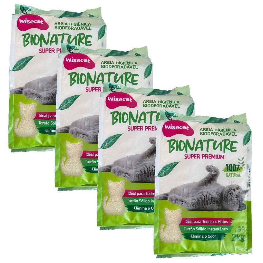 Kit 4 areias de gato anti odor de mandioca biodegradável 2 kg Wisecat ...