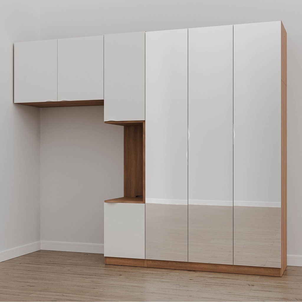 Guarda-Roupa Modulado Solteiro 7 Portas com Espelho e Mesa de Cabeceira ...