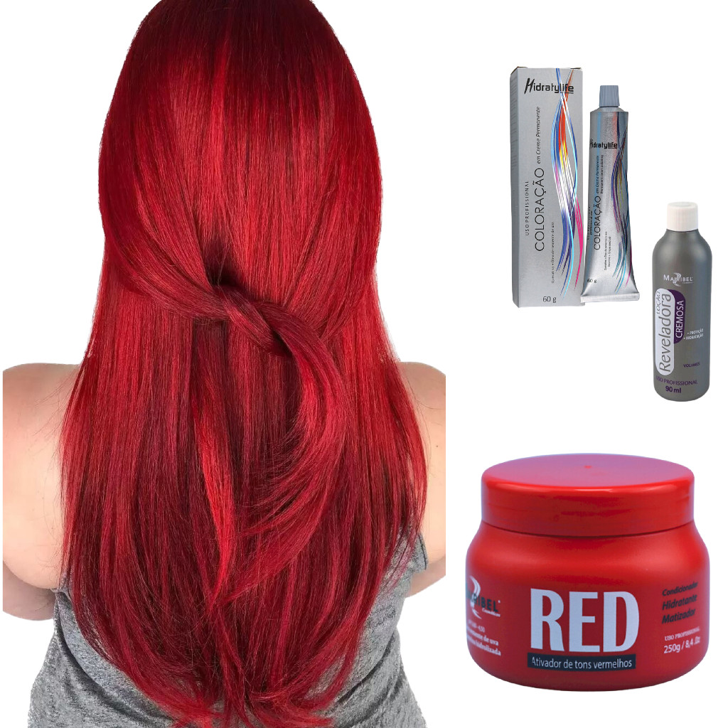 Tinta Cabelo 66.66 Vermelho Intenso + Ox20 + Matiz Red 250g | Shopee Brasil