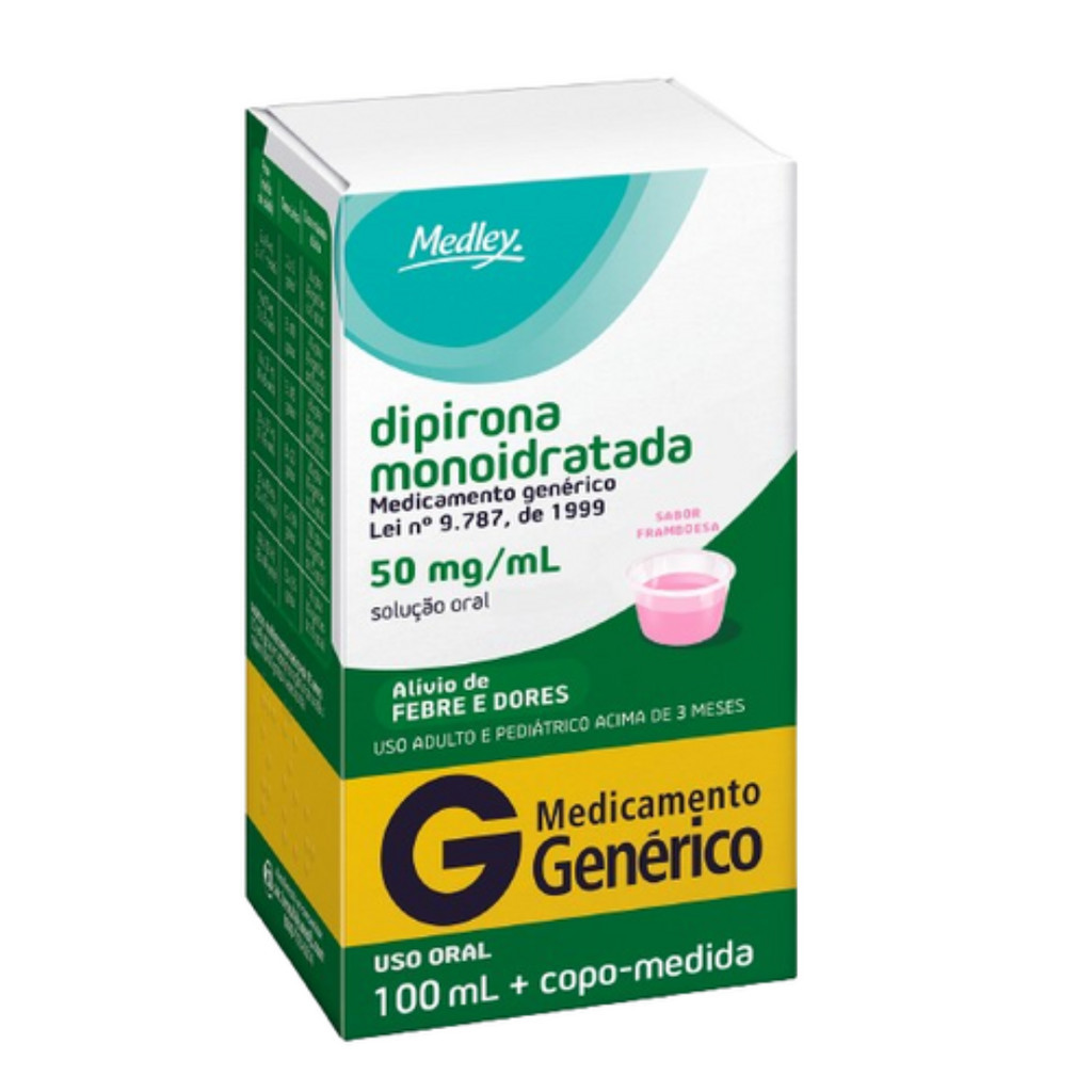 Dipirona Monoidratada 50mg/ml Sabor Framboesa Medley Frasco 100ml ...