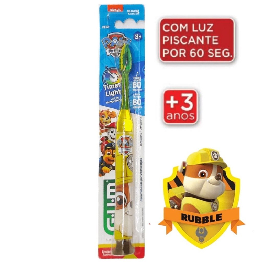 Escova Infantil Patrulha Canina C/ Luz Pisca 60 Segundos Gum RUBBLE ...