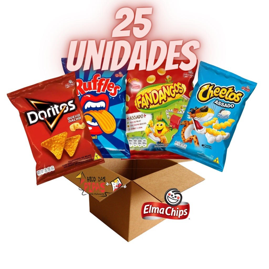Kit 25 Biscoitos Salgadinho Stiksy Fandangos Cheetos Ruffles Doritos | Shopee Brasil