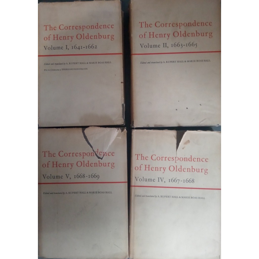 LIVRO, KIT(4), THE CORRESPONDENCE OF HENRY OLDENBURG, VOL. I, II, IV, V, RUPERT HALL, MARIE HALL ...
