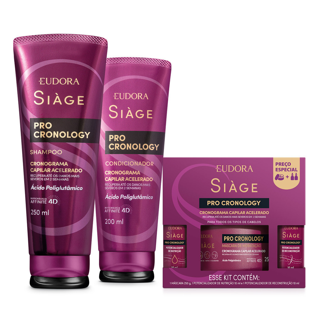Kit Pro Cronology Shampoo 250mL, Condicionador 200mL e Kit Cronograma ...
