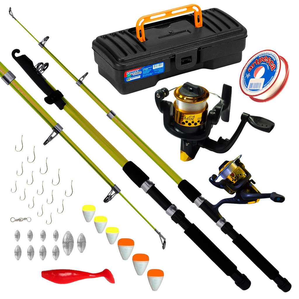 Kit Pescaria Vara de Pesca Telescópica Amarelo 1.65m e Kit de Acessórios Conjunto Vara Molinete ...