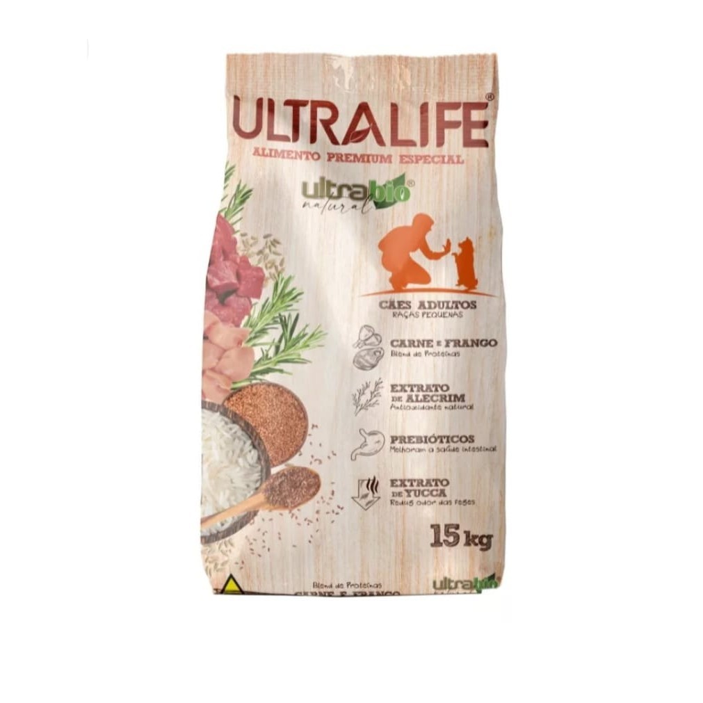 Ração Ultra Life Bio Natural Caes Ad. Raças Pequenas Carne e Frango ...