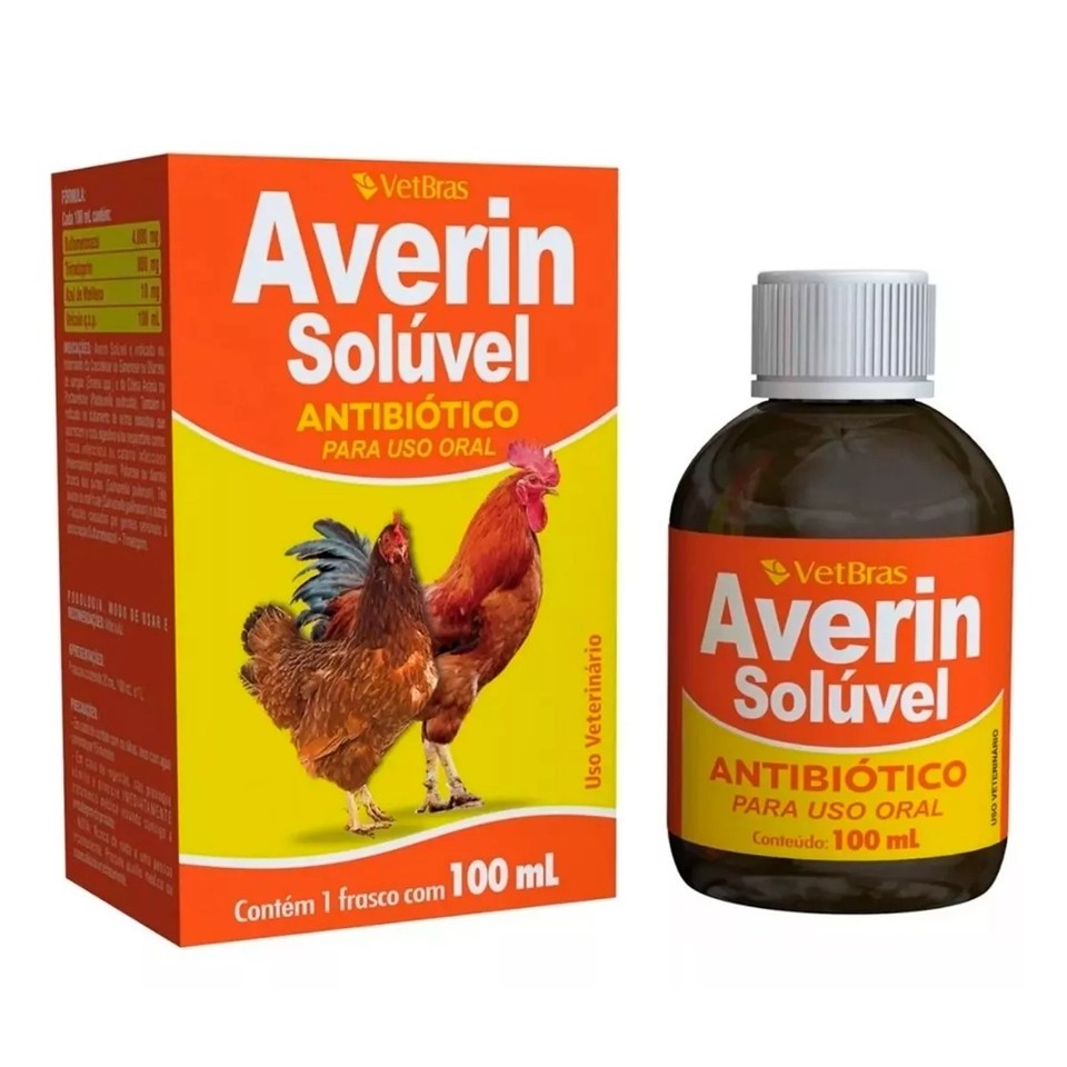 Averin Solúvel 100ml Antibiótico de Uso Oral para Aves - VetBras | Shopee Brasil