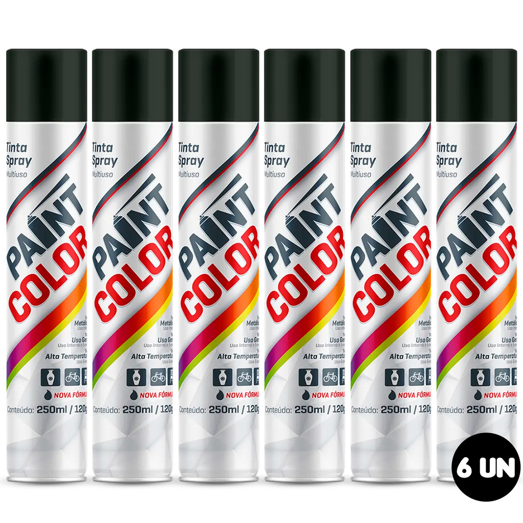 Kit 06 Tintas Spray Preto Fosco Uso Geral 250ml Paint Color | Shopee Brasil
