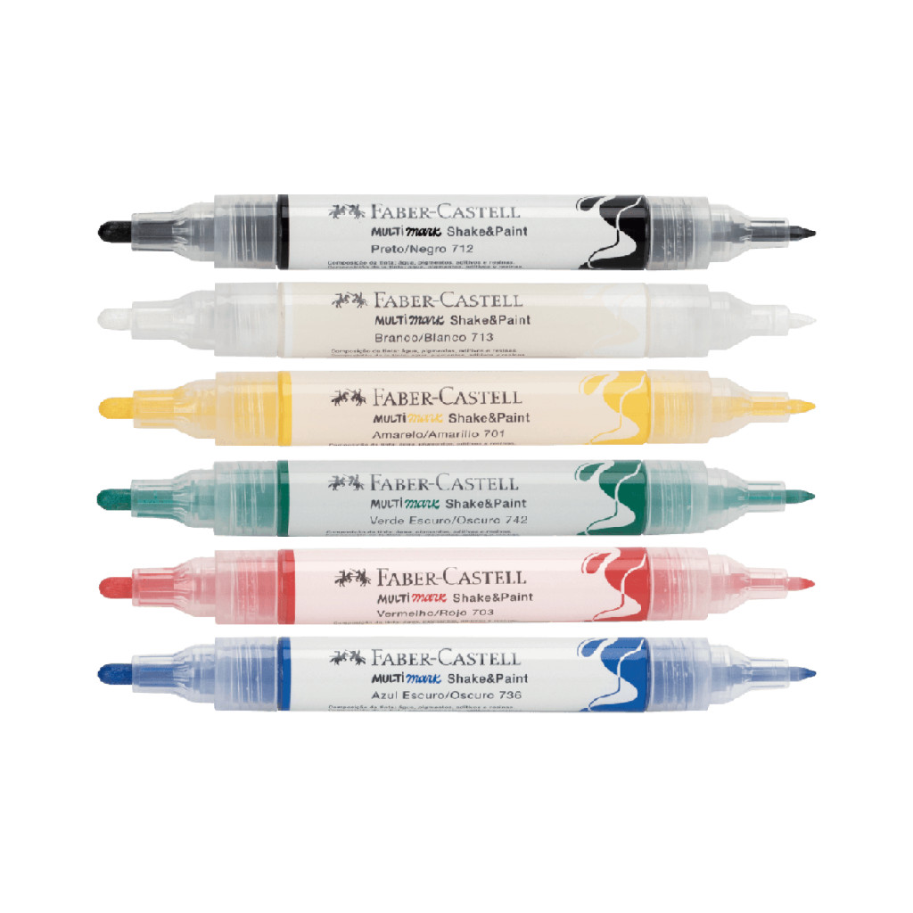 Kit 6 Marcadores Multimark Faber Castell 6 Cores Shake Paint | Shopee ...