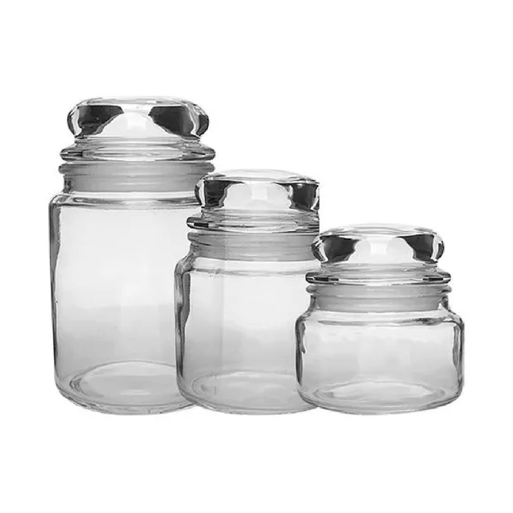 Potes Vidro kit com 3 Organizadores Para Mantimentos Vidro Vítreo alta ...