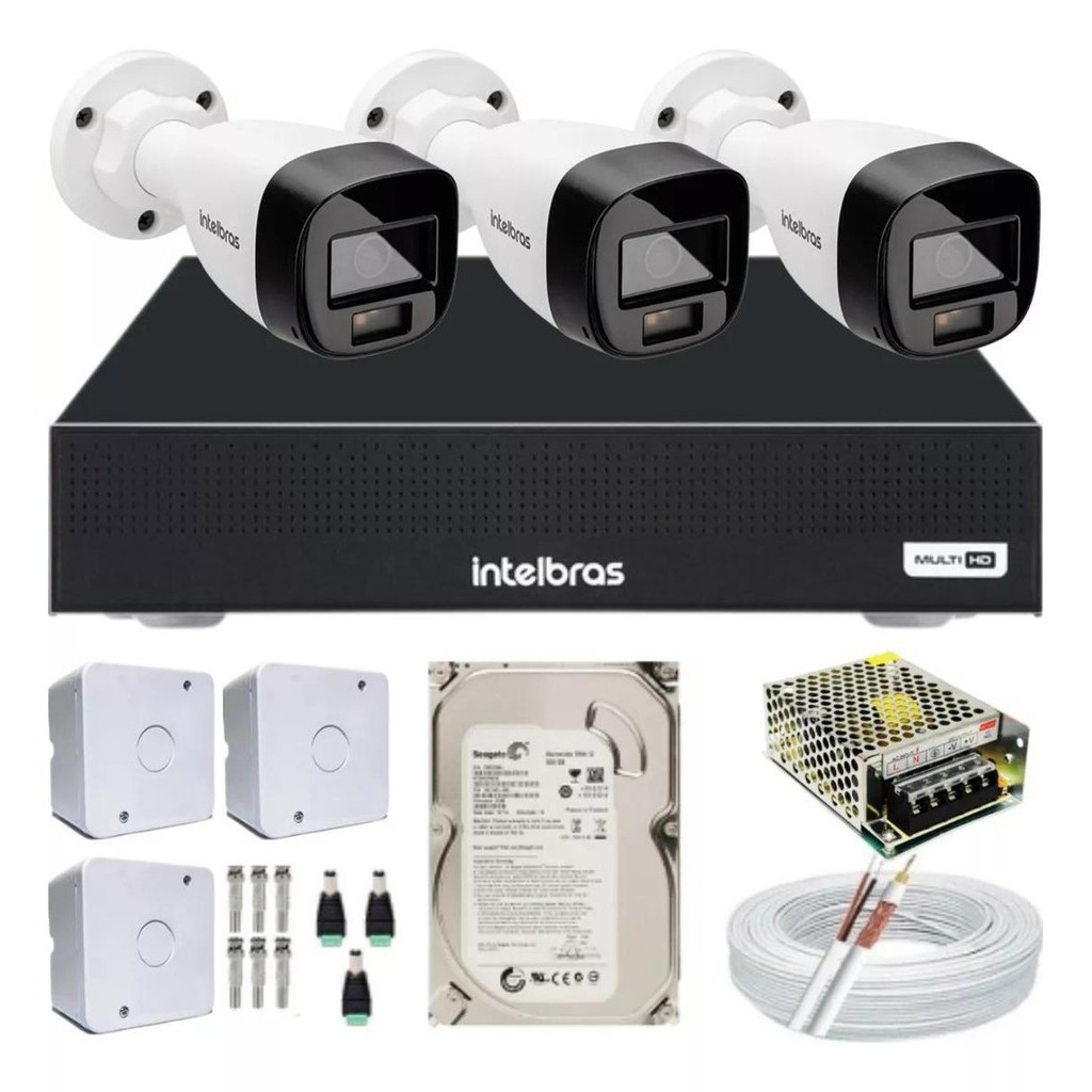 Kit 3 Cameras Segurança Intelbras Full Color vhd 1120b Dvr 4ch Full C ...