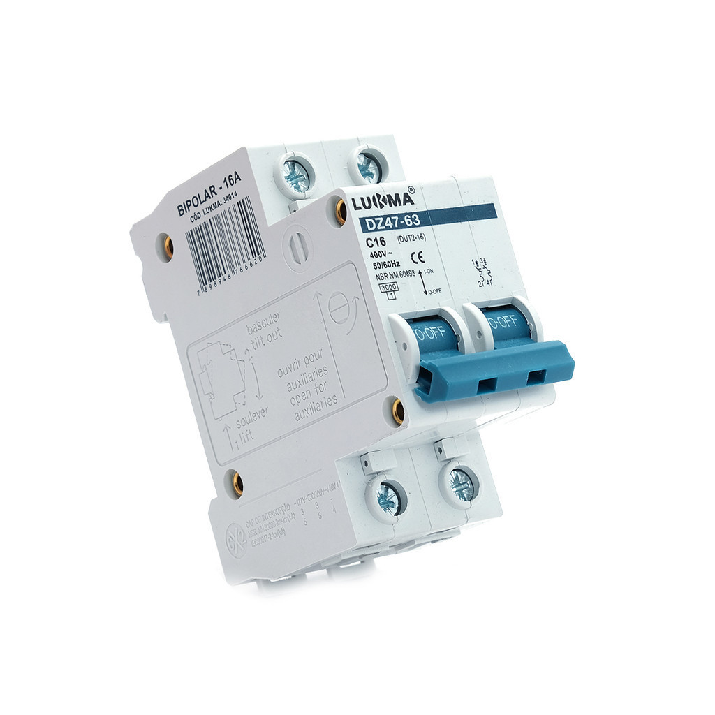 DISJUNTOR BIPOLAR DIN 06A 10A 16A 20A 25A 32A 40A 50A 63A CURVA C 3KA LUKMA | Shopee Brasil