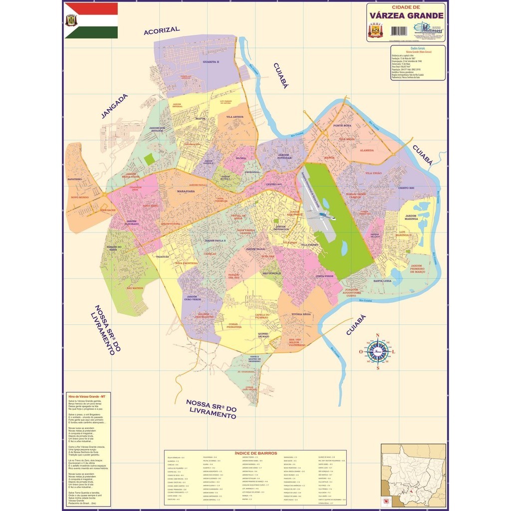 Várzea Grande Mapa Cidade Ruas Politico Rodoviário Poster Dobrado ...