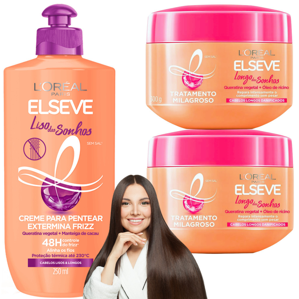 Kit Elseve Liso dos Sonhos Tratamento Milagroso Mascara Longo Loreal ...