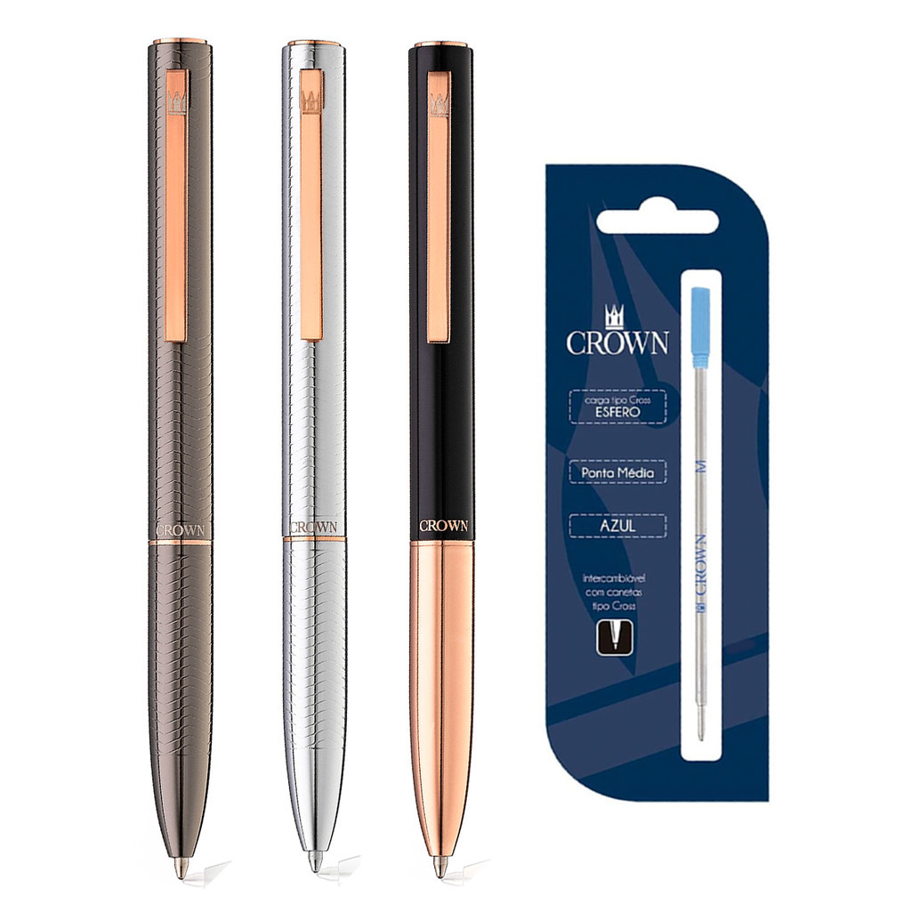 Caneta Esferografica Crown Bullet Diversas Cores Carga Extra | Shopee ...