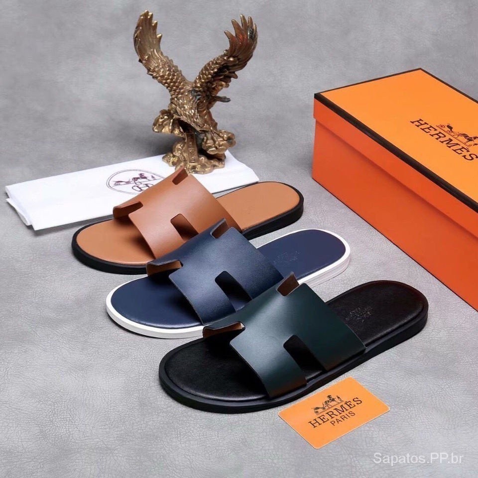Hermès 2021 Nova Moda Versátil Chinelo Vermelho H Para Homens Casual De ...