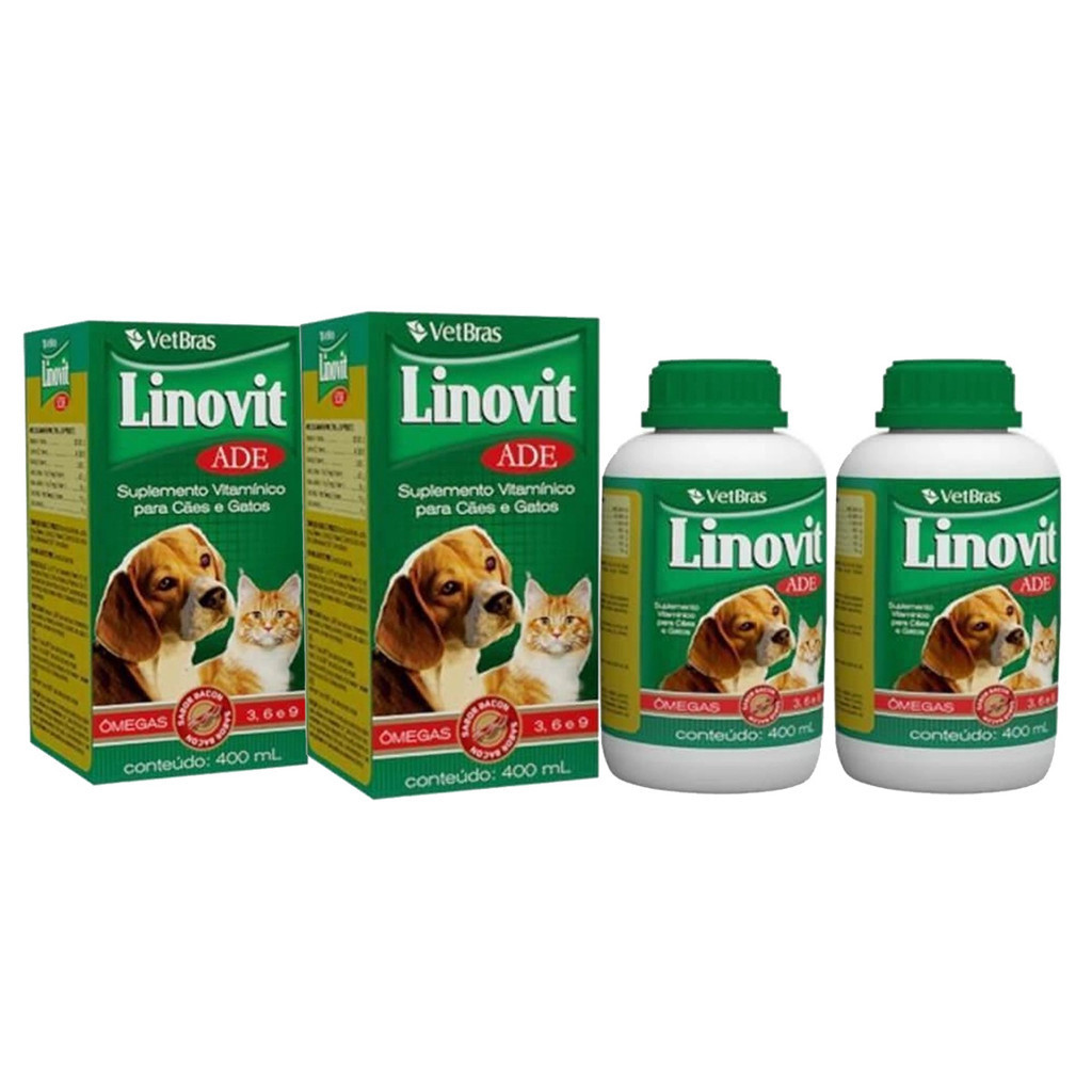 2 unidades Linovit ADE Suplemento Vitaminico Cães e Gatos 400ml ...