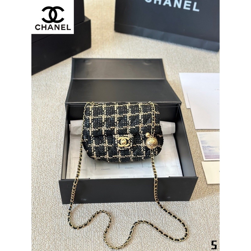 Bolsa CHANEL CC Sacos Mil Pássaros Laid Tweed Shee Skin Fragrant Vovó ...
