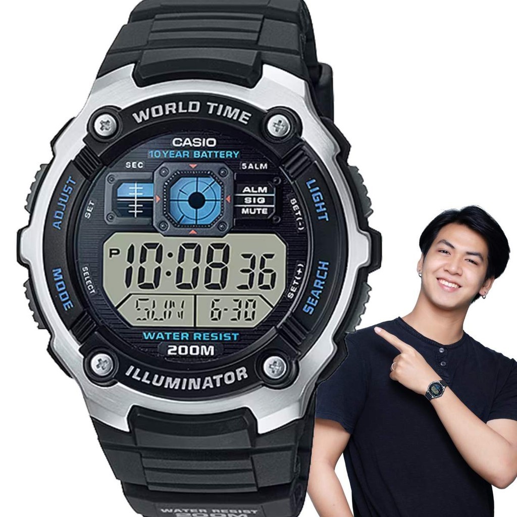 Relógio de Pulso Casio Masculino Digital Hora Mundial Prova Dágua Esportivo Preto AE-2000W-1AVDF ...